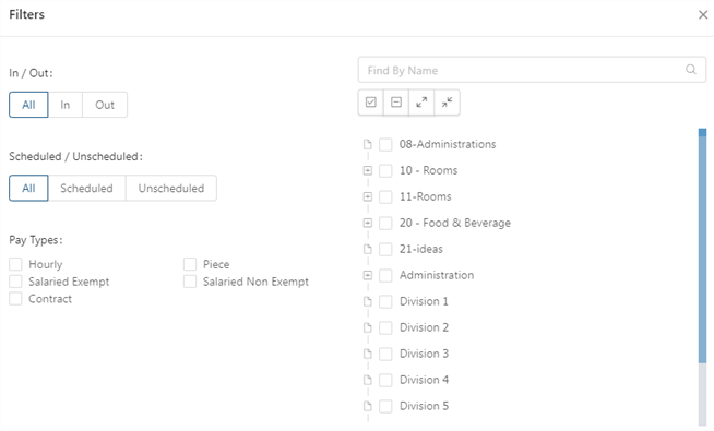 Filters dialog box in Who Is In/Out