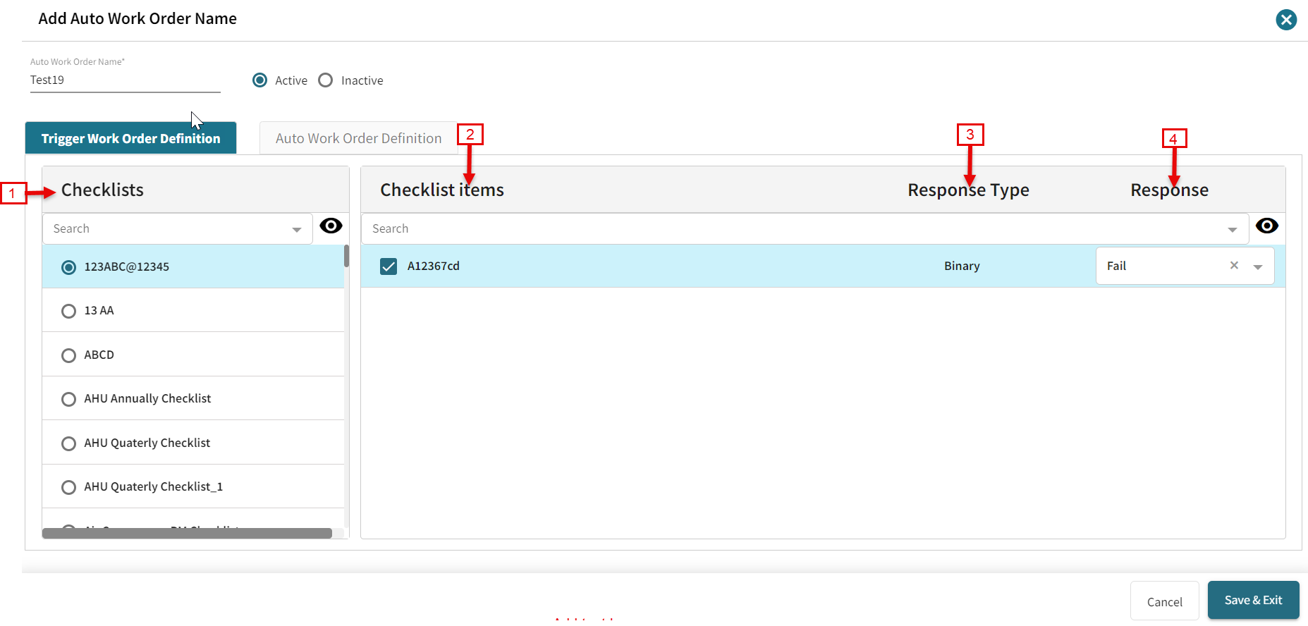 Add Auto Work Order Name screen