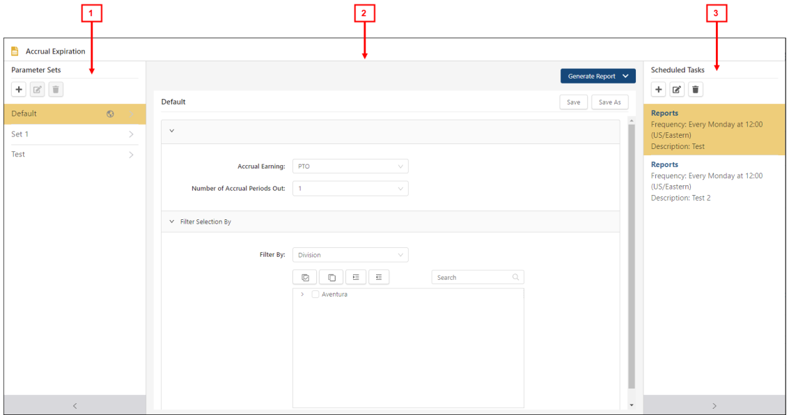 Configuration screen for individual reports