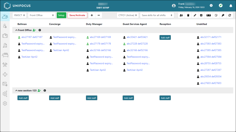 Accessing the Shift setup screen
