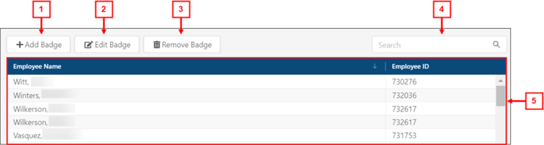 Manage Badges screen